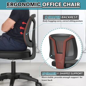 iCoudy Armless Office Chair Ergonomic Swivel Small Computer Desk Chairs No Armrests with Wheels Adjustable Height Black Task Chairs Without Arms for Small Spaces