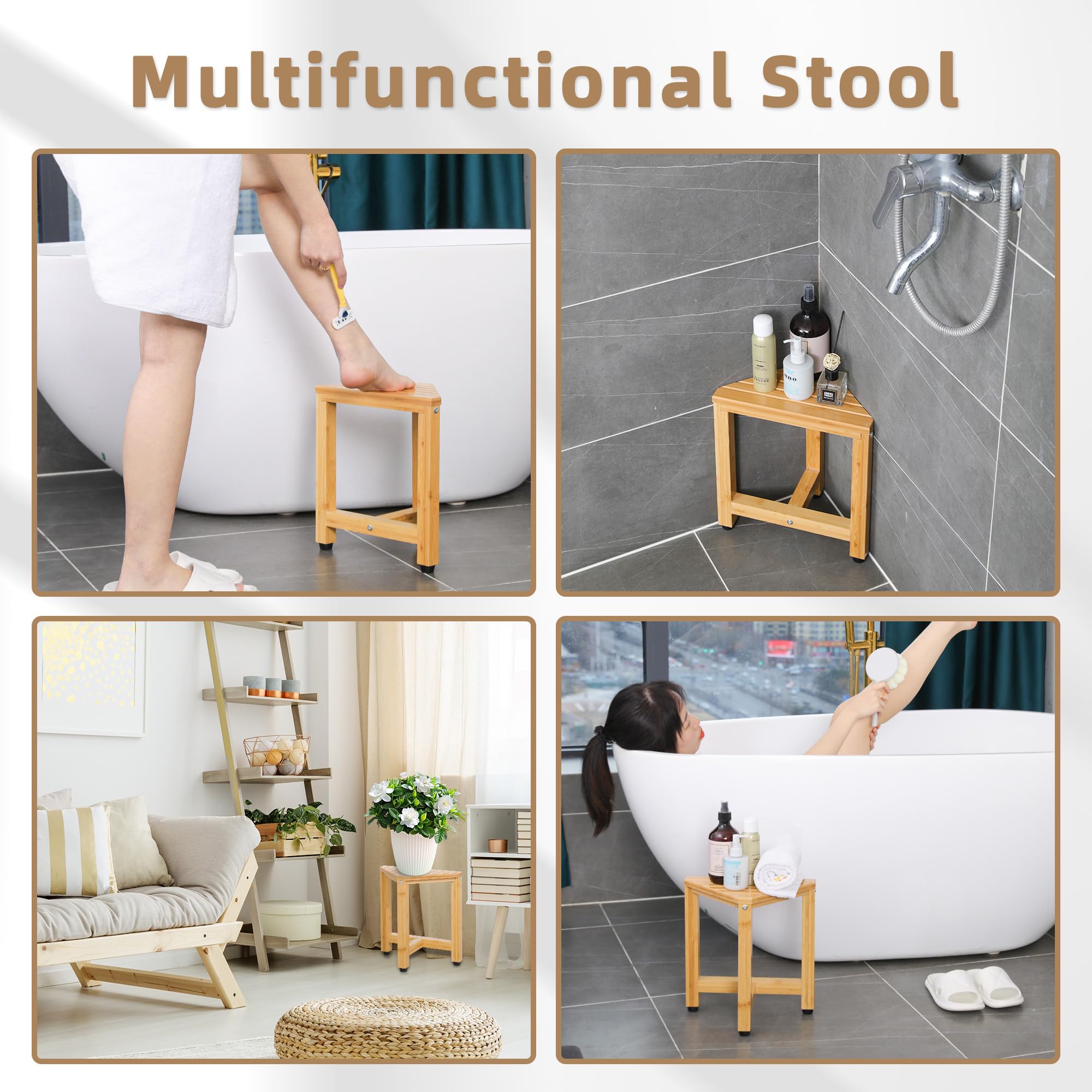 TYYIHUA Upgraded 13.2" Shower Stool for Inside Shower Waterproof,Shower Foot Rest for Shaving Legs,Corner Shower Stool, Small Bathroom Bench Suitable for Small Shower Spaces-Triangle