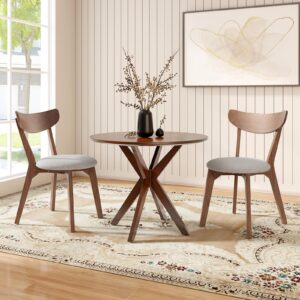 ergomaster dining table set for 2, small kitchen table chairs set of 2, mid-century wooden round dining table and two dining chairs for dining room, kitchen, café, restaurant, living room…