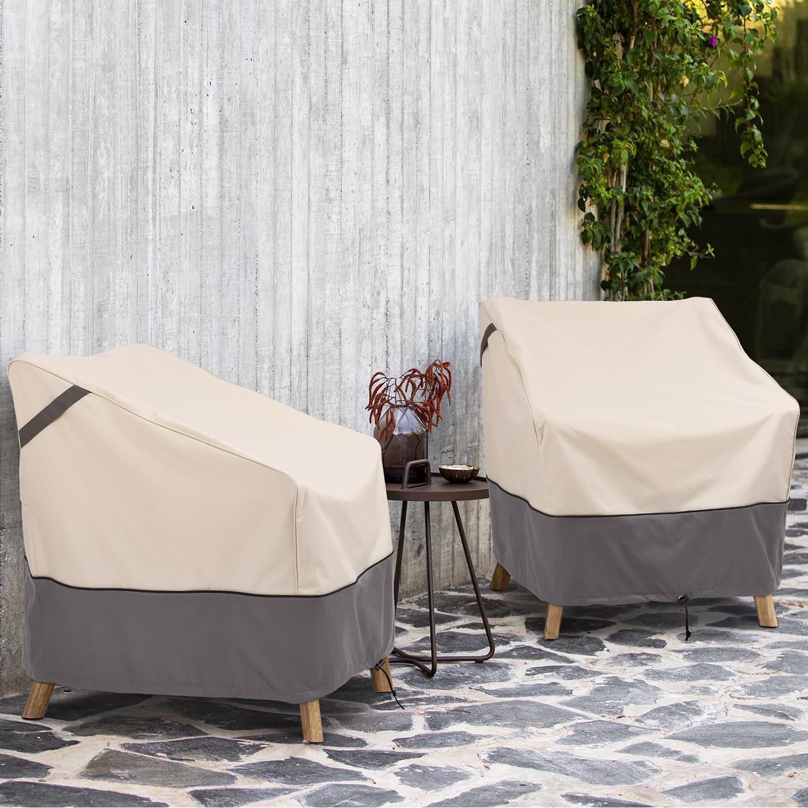 Bestalent Patio Furniture Covers Waterproof, Outdoor Chair Covers 2 Pack Clearance, Lawn Deep Seat Cover, Fits up to 36W × 37D × 36H inches (Beige/Grey)