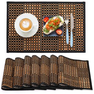 eorbow 8 pack bamboo placemats, natural anti-slip dining table mats, rustic heat-resistant place mats, japanese style washable placemats for dining room, kitchen, restaurant, 18 x 12 inch