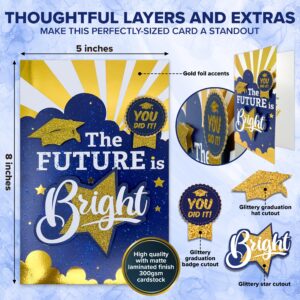 Gold Foil & Glittery College Graduation Card Set with Sparkly Graduation Cutouts, 5x8in Congrats Grad Card with Envelope & Stickers, High School Graduation Card with Printed Message, College Grad Card