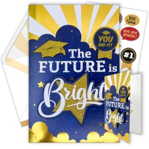 gold foil & glittery college graduation card set with sparkly graduation cutouts, 5x8in congrats grad card with envelope & stickers, high school graduation card with printed message, college grad card