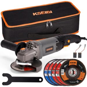 kseibi 711943k angle grinder tool - 4 1/2 inch, 950w, 8amps, 11000rpm, corded power tools long handle with 7/8" arbor grinding and cutting wheels, flap disc, quick adjustable guard, and storage bag