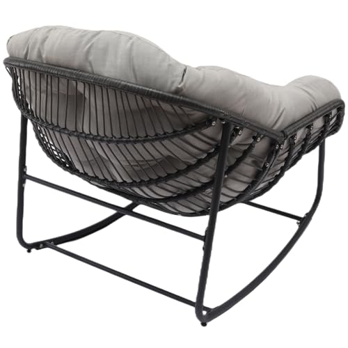 ZJEYEJZ Indoor & Outdoor Rocking Chair, Oversized Rattan Royal Rocking Chair with Padded Cushion, Rocker Egg Chair for Living Room, Patio, Front Porch, Backyard, Grey