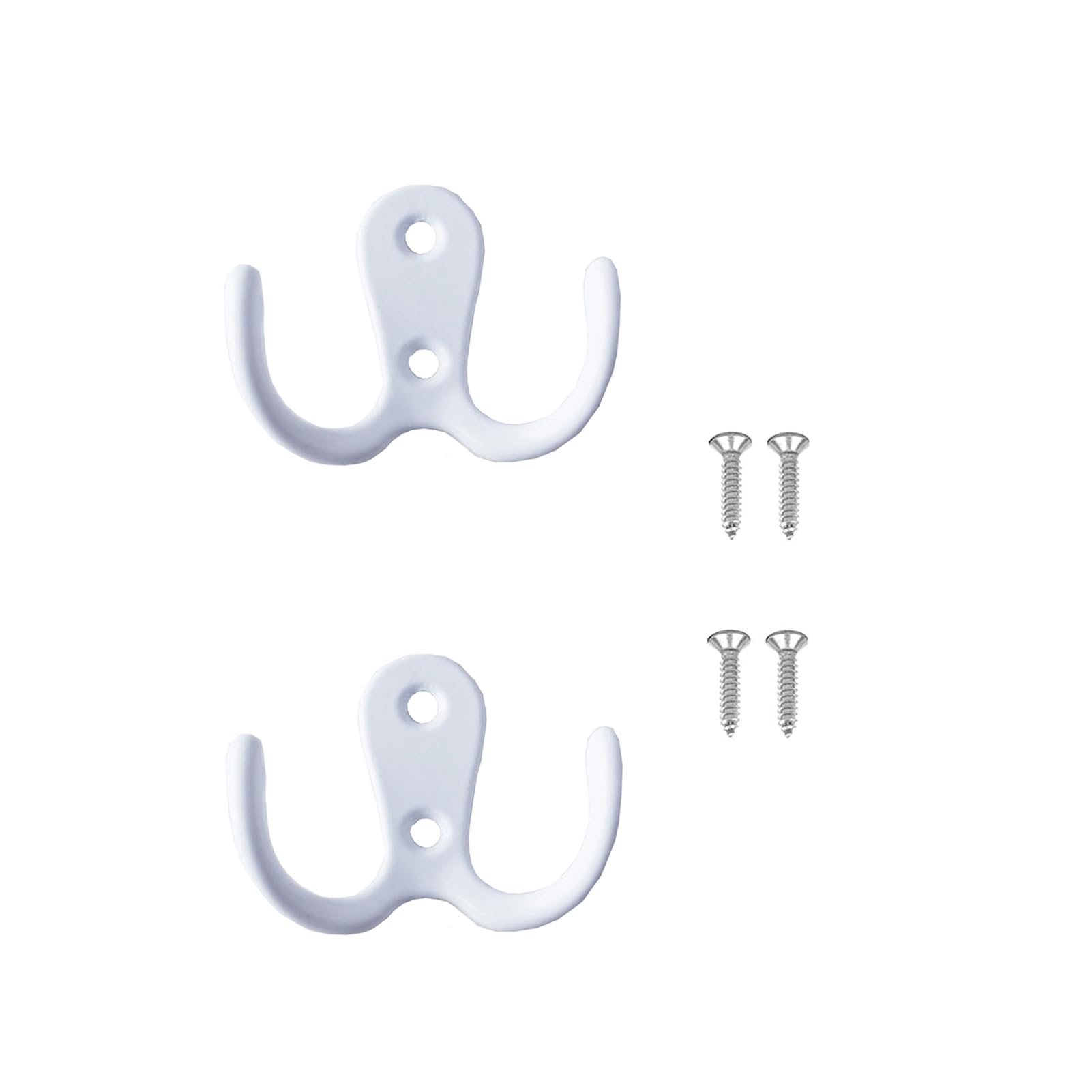 Lansonee 2 Pcs Double Prong Robe Hooks, Dual Coat Hooks Wall Mounted Hanging Clothes for Bathroom Bedroom Door Wall Retro Metal Cloth Hanger Double Coat Hooks with 4 Screws (White)