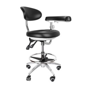 healthible dental assistant chairs with 360 degree rotation armrest black pu leather assistant stool chair height adjustable doctor chair (black color)