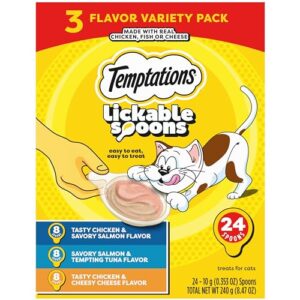 temptations lickable spoons adult wet cat treat, 10 grams, variety pack of 24