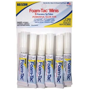 beacon foam-tac powerful glue - fast-drying, waterproof, ideal for foam, plastics, balsa wood, and carbon fiber - perfect for rc builders, 6 tube bag, 1-pack