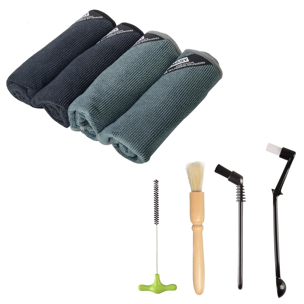 CAFEMASY Barista Cleaning Towel Set of 4pcs and 4 Pieces Espresso Machine Cleaning Brush Set