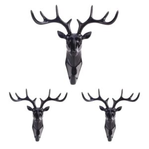 uvkdeenk 3pcs moose wall hanging hooks, deer head hooks, vintage deer hooks decorative wall hanging rustic shabby kitchen bedroom bathroom towel coat hooks (black)