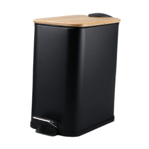 step trash can with bamboo lid kitchen wastebasket rubbish container modern foot pedal garbage bin for sunroom entryway home, black