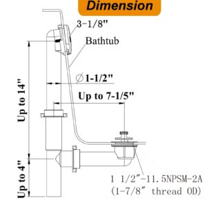 (1 Pack) Yariwiz 1-1/2" Polished Chrome Bathtub Tub Drain Kit Bath Waste Overflow Drain Tube Assembly with Universal Lift & Turn Bathtub Drain and Overflow Faceplate Polished Chrome