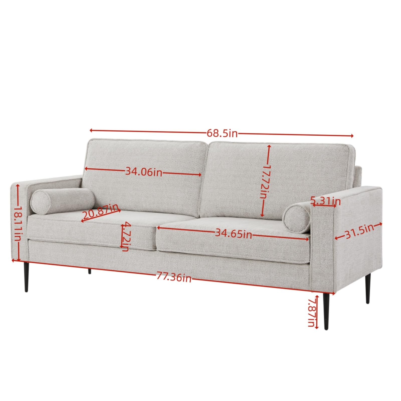 YSJZYBF 78" Sofa 3-Seater Sofa Couch Modern Sofa Couch for Living Room Apartment Lounge, White Chenille