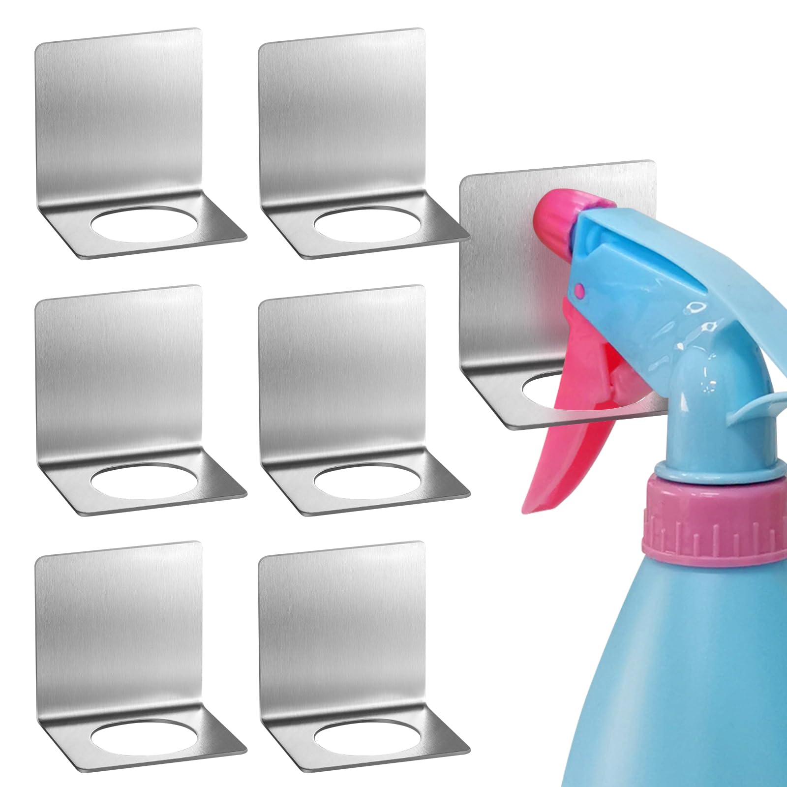 Daily Treasures 304 Stainless Steel Spray Bottle Holder, 6 Pieces Adhesive Spray Bottle Rack Wall Mounted Spray Bottle Hanger, Spray Bottle Organizer, Wall Mount Bottle Holder, Spray Can Holder Rack