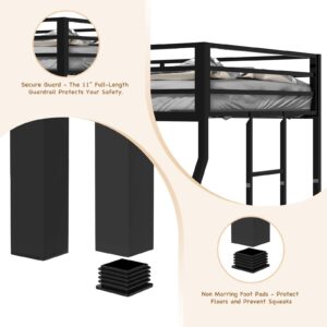 howcool Twin Over Full Bunk Bed, Sturdy Heavy-Duty Low Metal Frame with Reversible Ladder and Full-Length Guardrail for Kids Teens Bedroom Dorm, No Box Spring Needed, Noise Free, Black