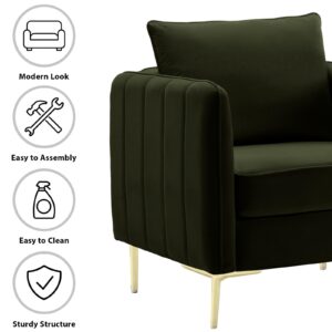 CDBBIB 85" Velvet Upholstered Sofa,Mid Century Modern Loveseat for Living Room.High-Density Foam and 6.3" Extra Thick Cushion, Includes Assembly Instructions. (Olive Green)