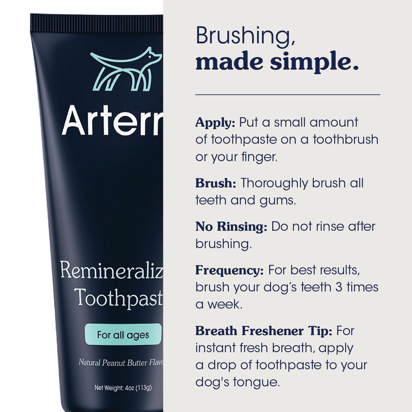 Remineralizing Dog Toothpaste – Vet-Grade, with Nano-Hydroxyapatite, Reverses Early-Stage Decay, Cleans Teeth, Reduces Tartar, Freshens Breath by Arterra Pet Science, Plant-Based, Natural Flavor, 4oz