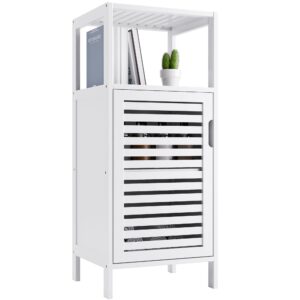 hitnet bamboo bathroom storage cabinet, 4 tier small white floor cabinet with single door, free standing slim narrow storage organizer for bedroom living room