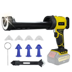 cordless caulking gun for dewalt 20v battery, electric caulk adhesive gun with 450lm led light, 4 adjustable speeds, drip-free caulk gun, 10oz/300ml caulking tool for filling, sealing(no battery)