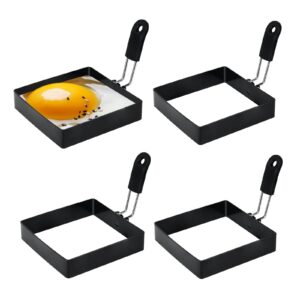 beiskll egg rings for frying eggs, square egg cooking stainless steel, for english muffins pancake, with silicone handle - set of 4