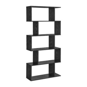 vasagle bookshelf, 5-tier bookcase, tall display shelf, freestanding storage shelf, room divider, for home office, living room, bedroom, study, ebony black ulbc062t56