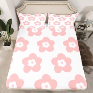 pink floral fitted sheet daisy flower bed sheet set for kids children teens 3d sunflower pink white bed cover toddler bedroom decor,twin size