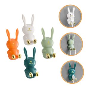 4pcs Adorable Rabbit Nail Hook Decorative Hooks Wall Mounted Hooks Kids Clothes Hanger Wall Mount Coat Rack Self Adhesive Hooks Animal Wall Hooks Cartoon Key Holder for Wall