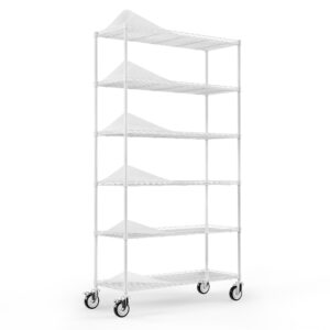 pouseayar kitchen shelves organizer, 6 tier 2100lbs metal wire shelving rack w/innovative side mesh, heavy duty adjustable shelving units and storage for home office garage, 87.5" h x 48" w x 18" d