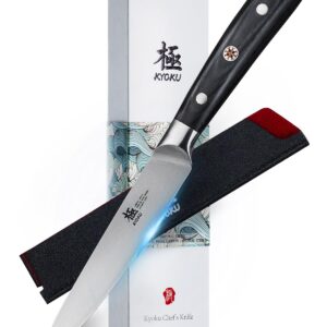 KYOKU 5" Kitchen Utility Knife, Samurai Series Chef Knife with Pakkawood Handle & Mosaic Pin, Japanese High Carbon Steel Knife, Full Tang Kitchen Knife for Vegetable Fruit Herb with Sheath and Case