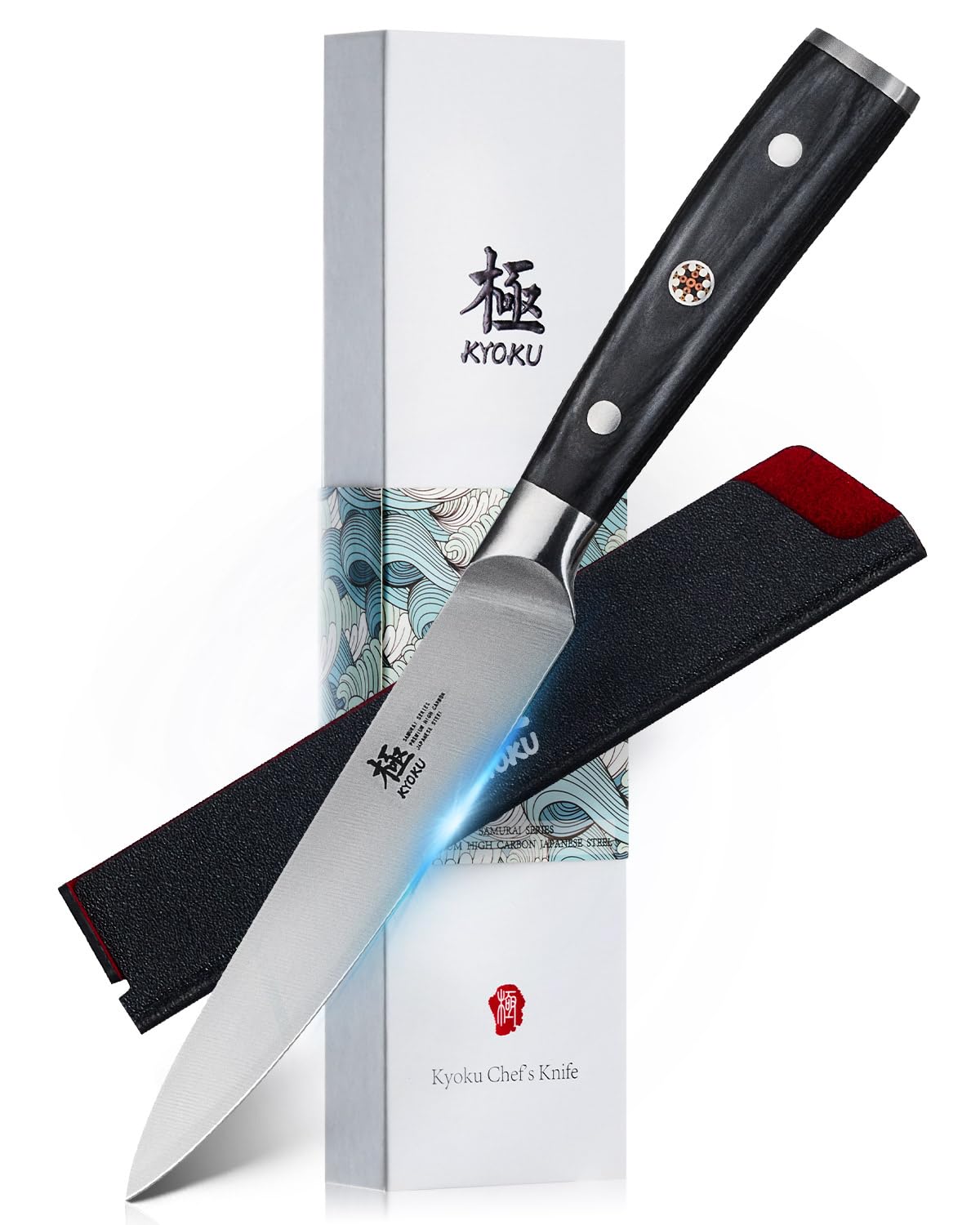 KYOKU 5" Kitchen Utility Knife, Samurai Series Chef Knife with Pakkawood Handle & Mosaic Pin, Japanese High Carbon Steel Knife, Full Tang Kitchen Knife for Vegetable Fruit Herb with Sheath and Case