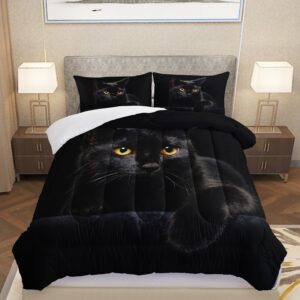 ailonen 3d black cat comforter set twin size, hidden black cat bedding set for children boys girls,black theme bed in a bag,soft microfiber,1 quilt and 2 pillowcases for all season