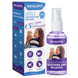 weallin cats calming spray (60 ml), natural calming solution for cats-cat facial pheromone, reduce stress, anxiety, scratching, hiding, suit for home, travel, vet visits, protect furniture, floors