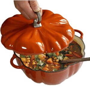 hgjgwqh 3.8l enameled cast iron dutch oven pumpkin shape cooking pot with lid non stick enamel pot stew soup stock pot casserole nederlands cookware cooker cooking for thanksgiving halloween,orange