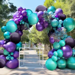 purple teal balloon garland double stuffed dark purple blue turquoise green metallic latex balloons lavender lilac mermaid balloon arch kit for birthday wedding bridal baby shower party decoration