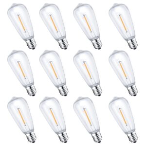 cxlho 12pack e17 led bulbs st40 replacement light bulbs, 0.6watt per bulb, waterproof shatterproof dimmable led replacement bulbs for indoor outdoor patio wedding st40 string lights, warm white, 2700k