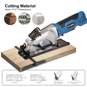 G LAXIA Mini Circular Saw, 4Amp 3500RPM Corded Circular Saw with Laser Guide, Rip Guide, Compact Saw with 2Pcs 24T TCT Blades for Wood Cuts