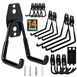 gamtrik 14-pack utility garage hooks for hanging- heavy duty garage wall hooks, wall mount hooks, garage storage hooks organization tool for garden, ladders, bikes garage organizers storage