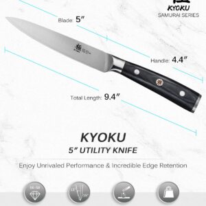 KYOKU 5" Kitchen Utility Knife, Samurai Series Chef Knife with Pakkawood Handle & Mosaic Pin, Japanese High Carbon Steel Knife, Full Tang Kitchen Knife for Vegetable Fruit Herb with Sheath and Case