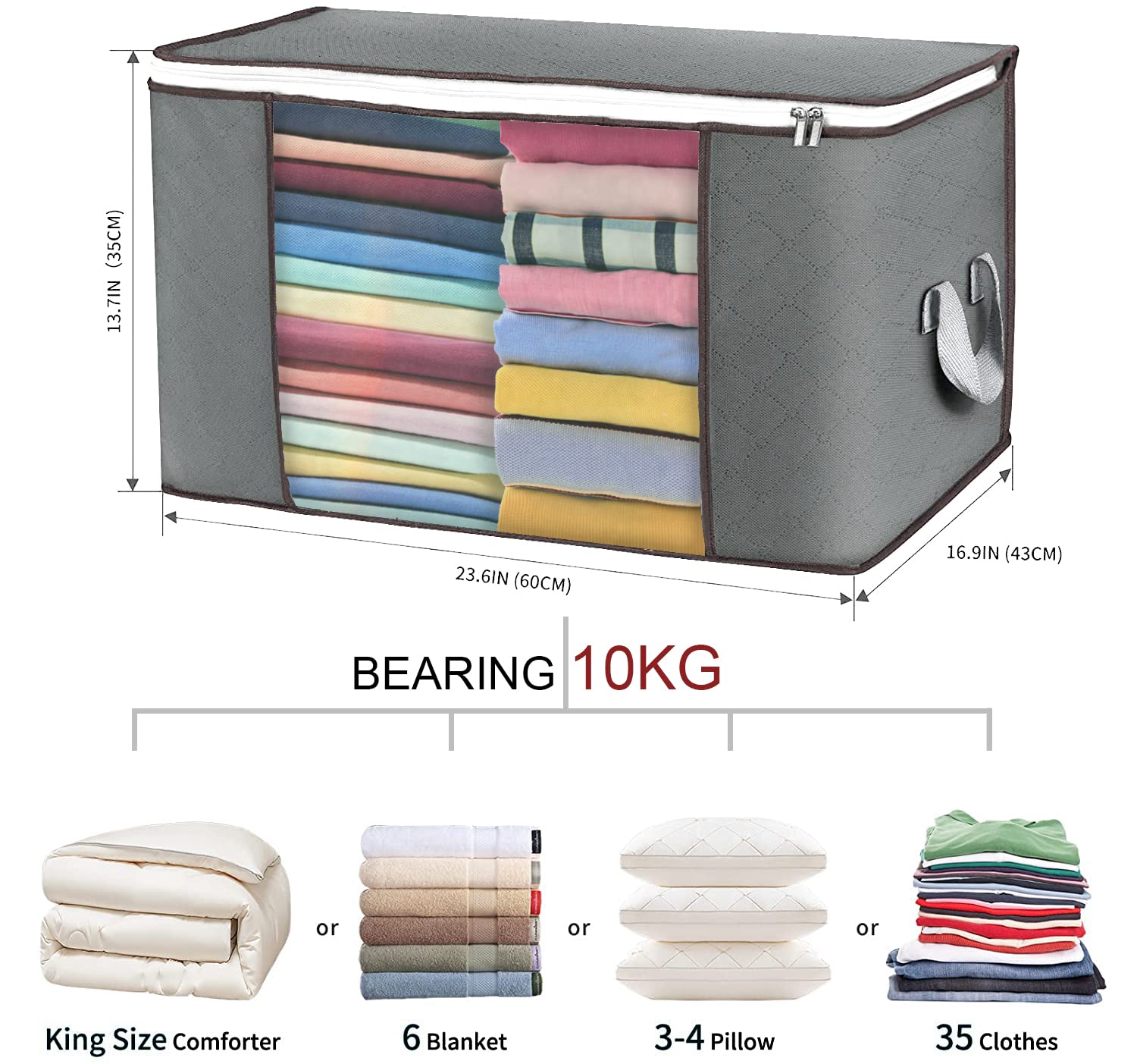 ZB.soar Enlarged Clothing Storage Bags,2Pcs 90L Thickened Storage Bags for Bedroom with Reinforced Handle Thick Fabric for Comforters, Blankets, Bedding, Foldable with Sturdy Zipper