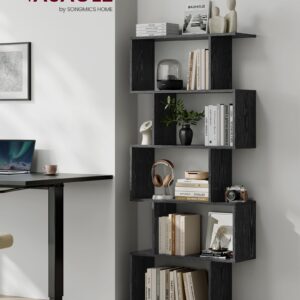 VASAGLE Bookshelf, 5-Tier Bookcase, Tall Display Shelf, Freestanding Storage Shelf, Room Divider, for Home Office, Living Room, Bedroom, Study, Ebony Black ULBC062T56