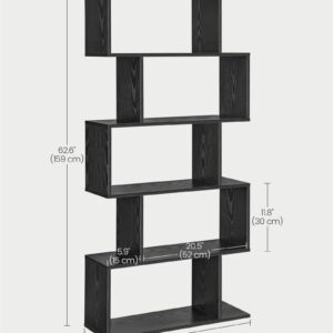 VASAGLE Bookshelf, 5-Tier Bookcase, Tall Display Shelf, Freestanding Storage Shelf, Room Divider, for Home Office, Living Room, Bedroom, Study, Ebony Black ULBC062T56