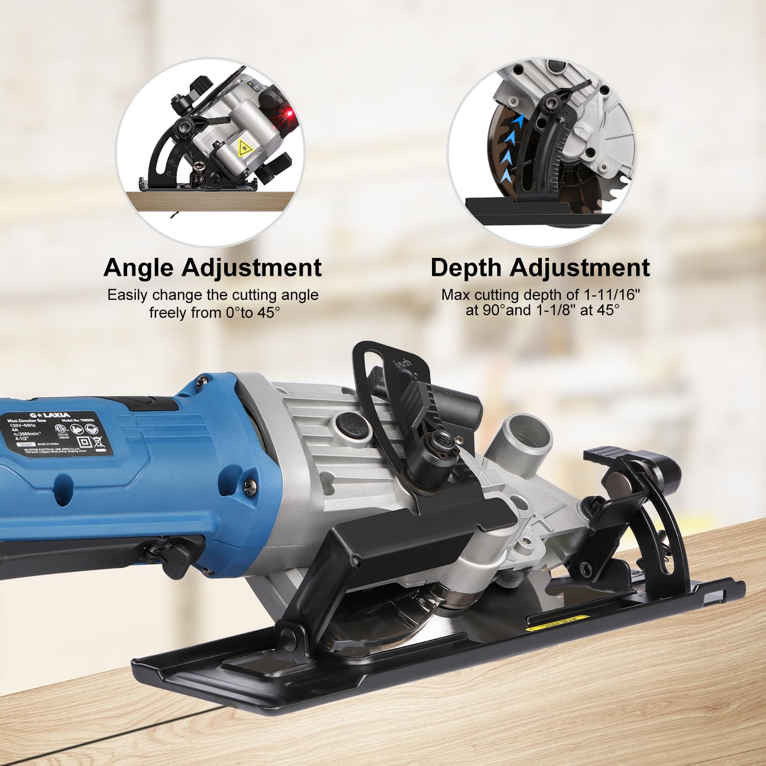 G LAXIA Mini Circular Saw, 4Amp 3500RPM Corded Circular Saw with Laser Guide, Rip Guide, Compact Saw with 2Pcs 24T TCT Blades for Wood Cuts