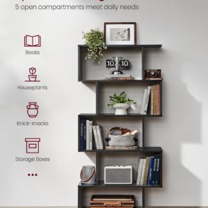 VASAGLE Bookshelf, 5-Tier Bookcase, Tall Display Shelf, Freestanding Storage Shelf, Room Divider, for Home Office, Living Room, Bedroom, Study, Ebony Black ULBC062T56