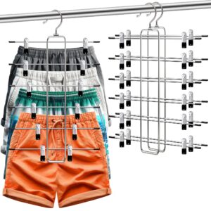 2 pack closet-organizers-and-storage,6 tier mens-shorts pants-hangers-space-saving,skirt-hangers with clips for closet organizer,college-dorm-room-essentials,closet storage jean yoga legging hanger