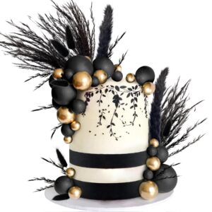 40 pcs black gold cake toppers ball cake decoration boho bunny tails reed grass cake decoration for boho wedding birthday baby shower party cake decoration supplies