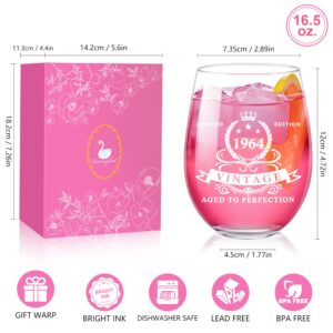 Swanfort 60th Birthday Gifts for Women,1964 Wine Glass For 60 Years Old Birthday Gift,60th Birthday Decorations for Her, 60th Birthday Gifts Ideas for Woman,Sister, Mom and Lovers with Gift Box