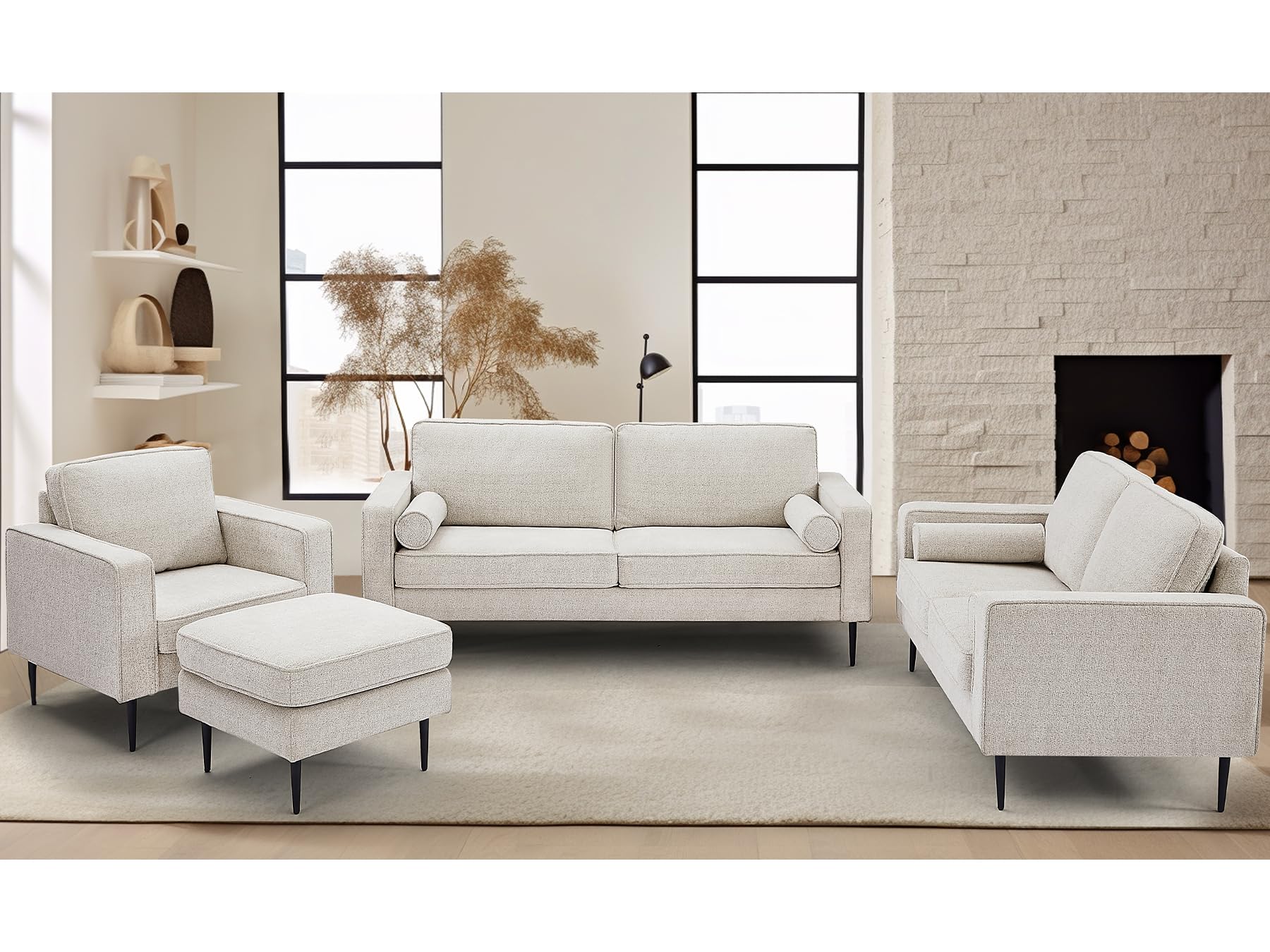 YSJZYBF 78" Sofa 3-Seater Sofa Couch Modern Sofa Couch for Living Room Apartment Lounge, White Chenille