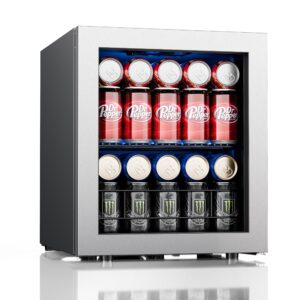 ca'lefort beverage refrigerator, 65 can mini fridge glass door for beer soda 38-68°f, freestanding under counter beverage cooler for bedroom/office/bar, 1.62 cu.ft