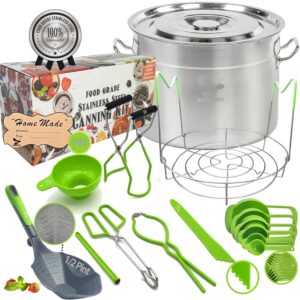 canning kit + canning rack + x-large ladle +measuring cups, canning funnel, tongs, jar lifter, lid lifter, bubble popper, 90x labels - canning supplies - canning supplies starter kit (large +)